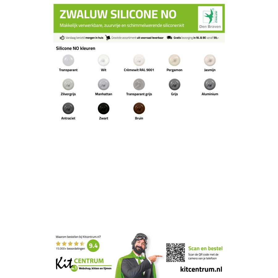Zwaluw Silicone NO kleurenkaart | 13 kleuren kit | Kitcentrum
